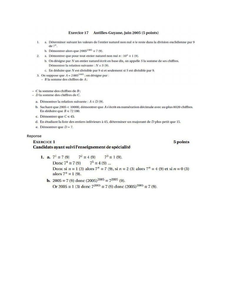 Exercice Corrigé de Arith | PDF