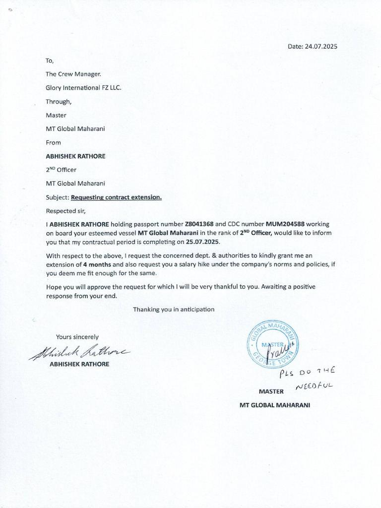 2ND Off Abhishek Rathore Contract Extension Letter 24.07.2025 | PDF