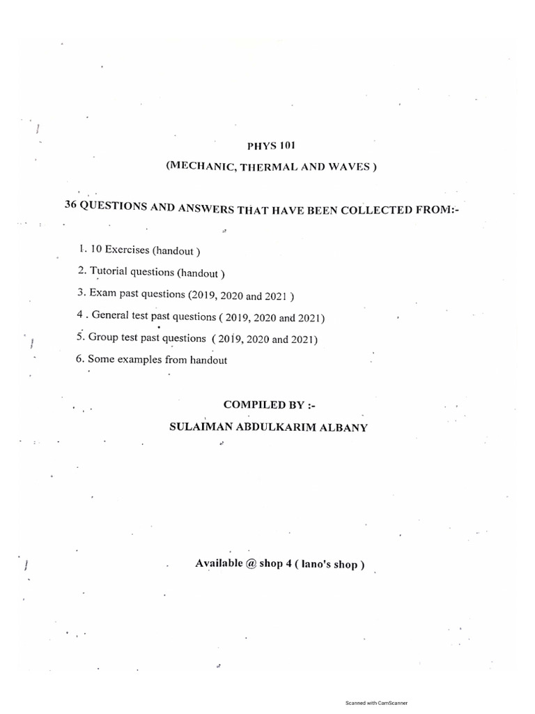 Phys 101 Questions and Answers PDF 2022 | PDF