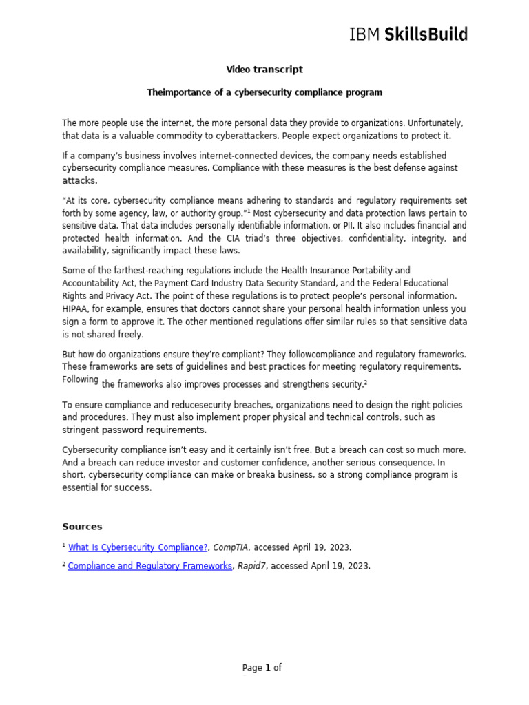 Video Transcript - Importance of A Cybersecurity Compliance Program | PDF | Security | Computer ...