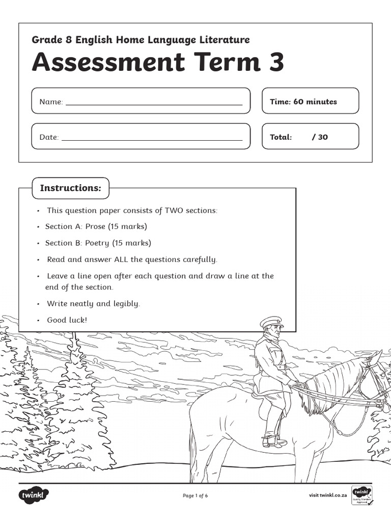 Grade 8 Term 3 English Literature Test | PDF | Poetry