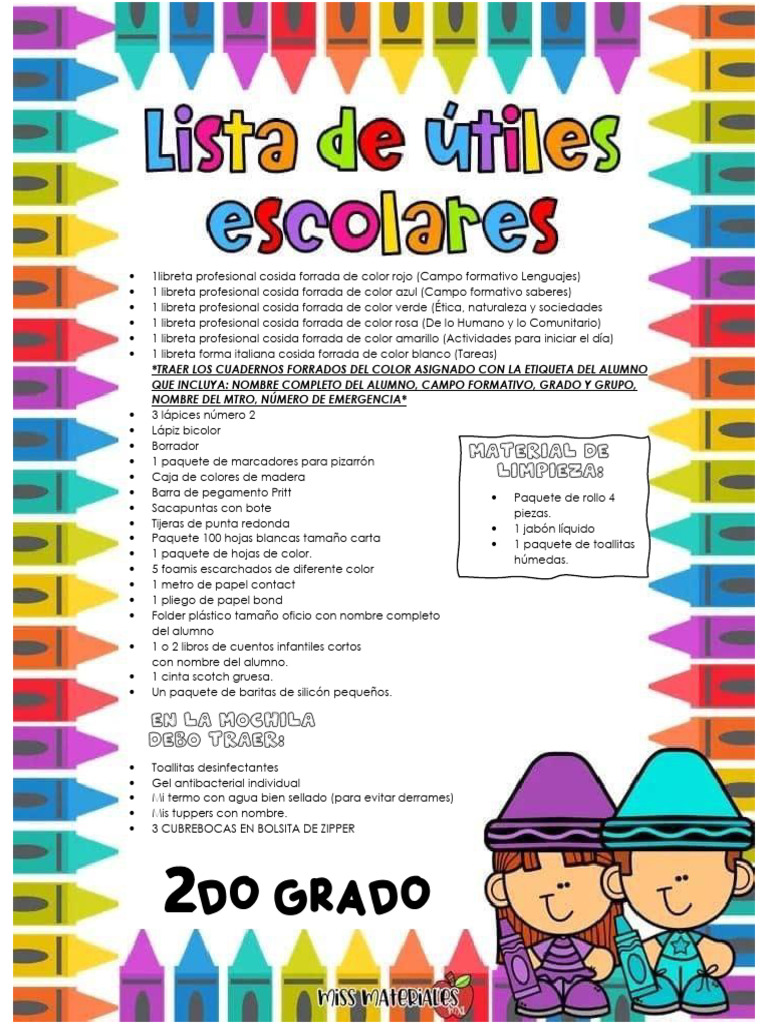 Lista de Utiles 2do Grado | PDF