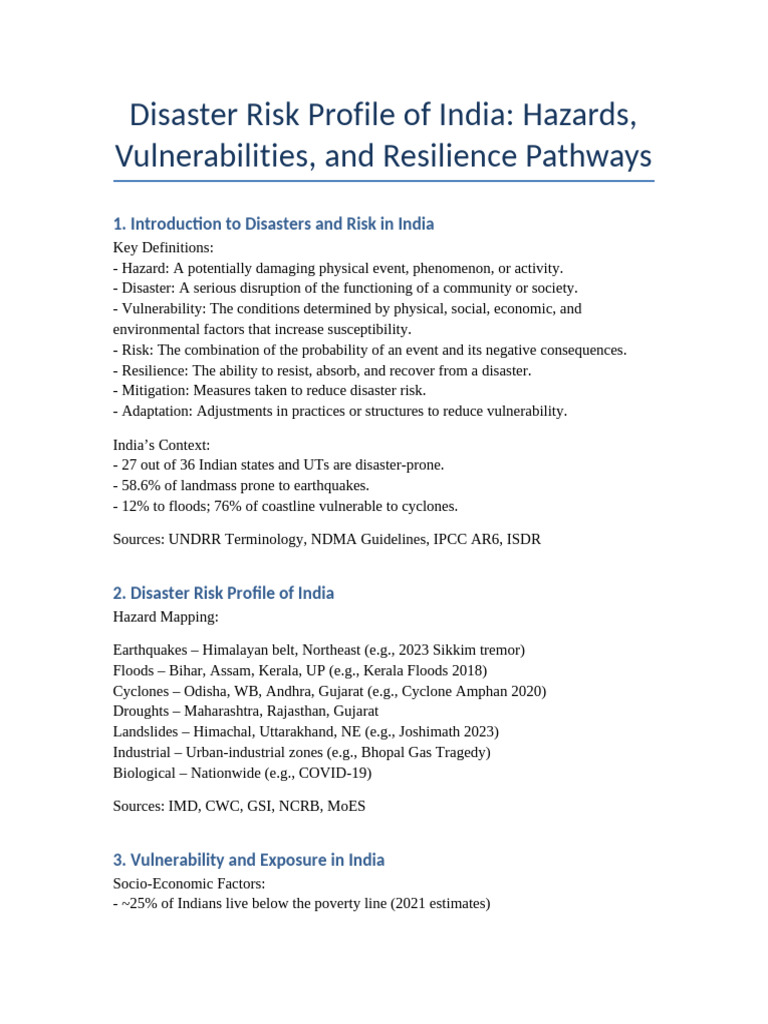 Disaster Risk Profile India Chapter | PDF