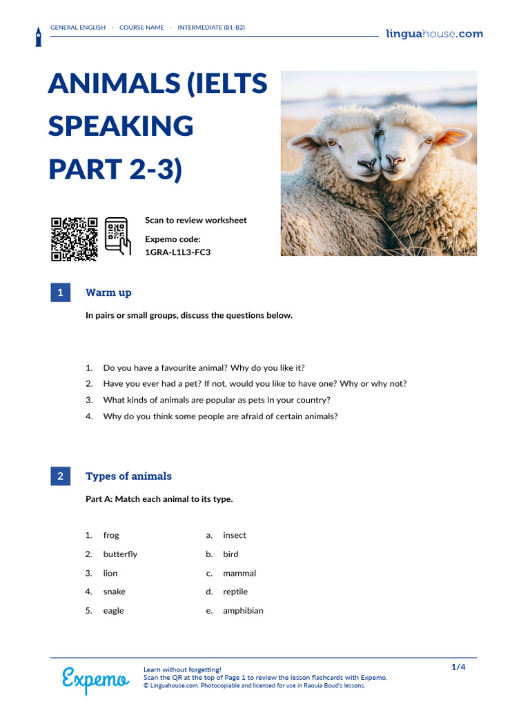 Animals Ielts Speaking Part 2 3 British English Teacher B1 B2 | PDF ...