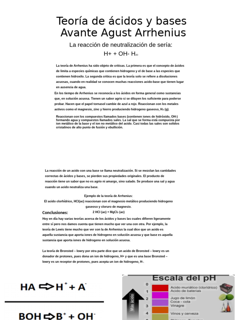 Teoría de Arrhenius: Ácidos y Bases | PDF