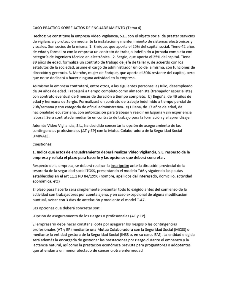 Caso Práctico Sobre Actos de Encuadramiento t4 Ss1 | PDF