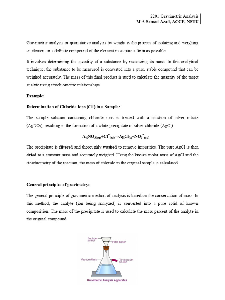 Gravimetric Method of Analysis | PDF | Precipitation (Chemistry ...