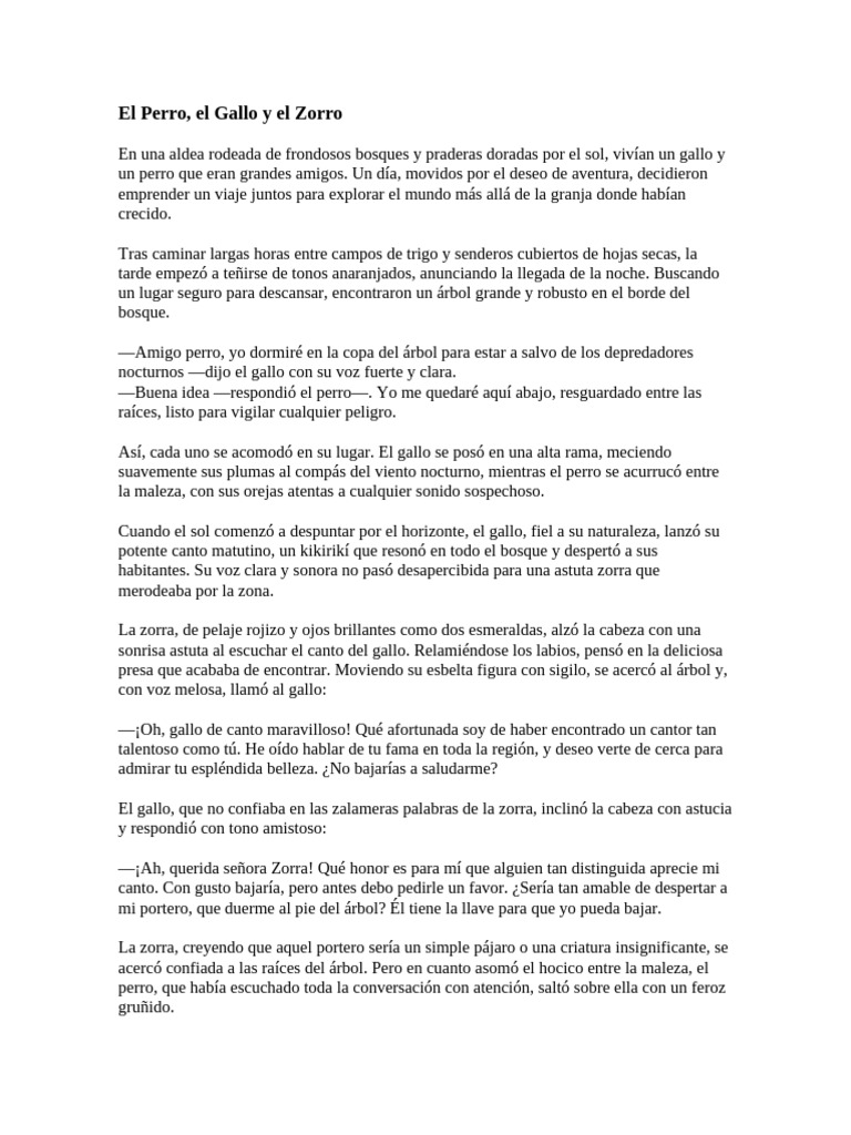 El Perro, El Gallo y La Zorra. | PDF | Pollo | Zoología