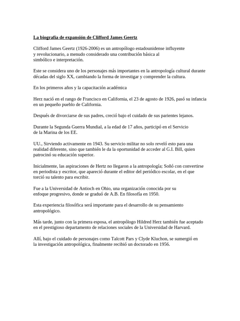 Biografía de Clifford Geertz: Antropología y Cultura | PDF ...
