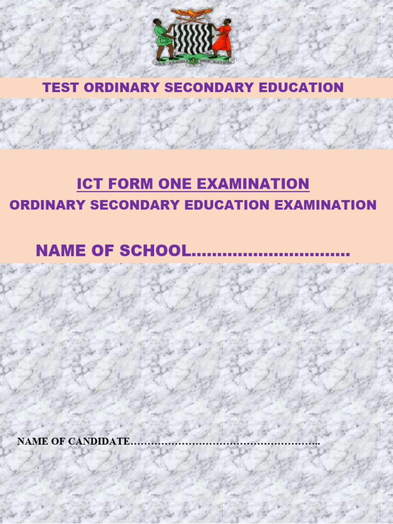 Test for ICT Examination FORM ONE | PDF | Educational Technology ...