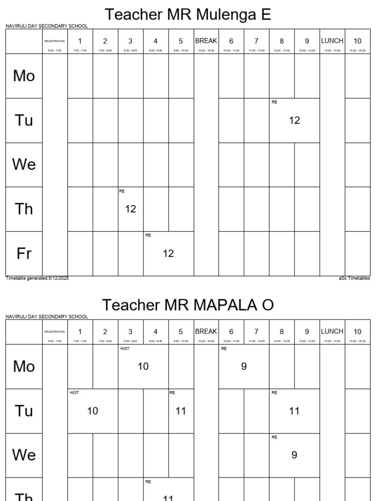 Term 2 Personal Timetables | PDF
