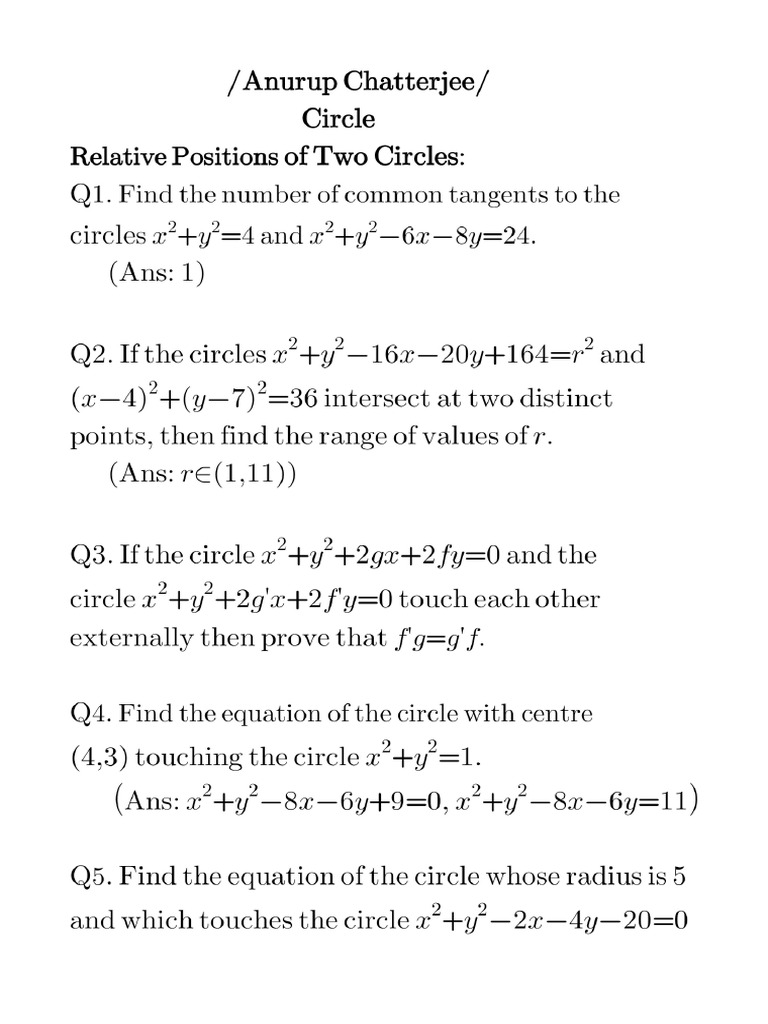 J. Relative Positions of Two Circles | PDF