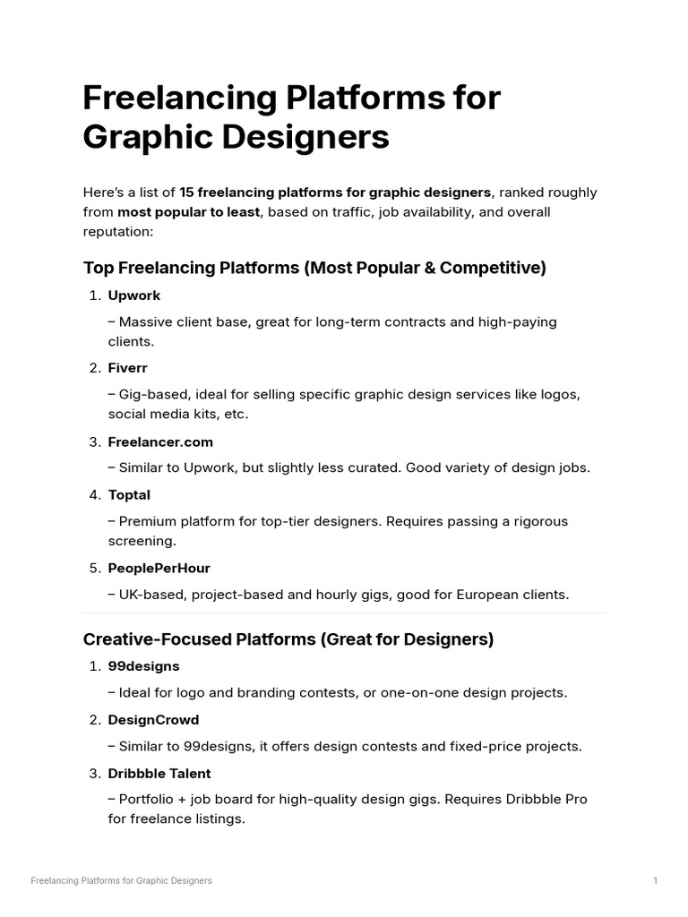 Top Freelancing Platforms for Designers | PDF | Freelancer