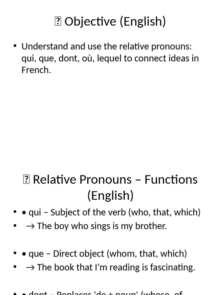 French Relative Pronouns Exercises | PDF