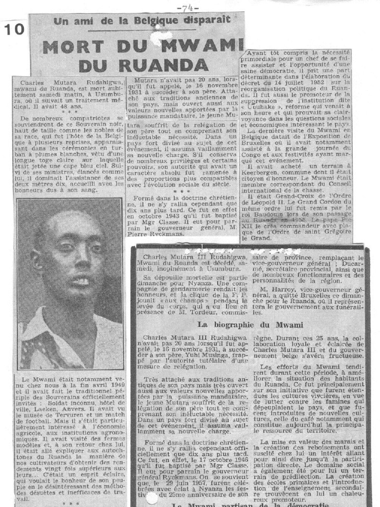 Rwanda - Mort Du Mwami Mutara III Le 25 Juillet 1959 - La Libre ...