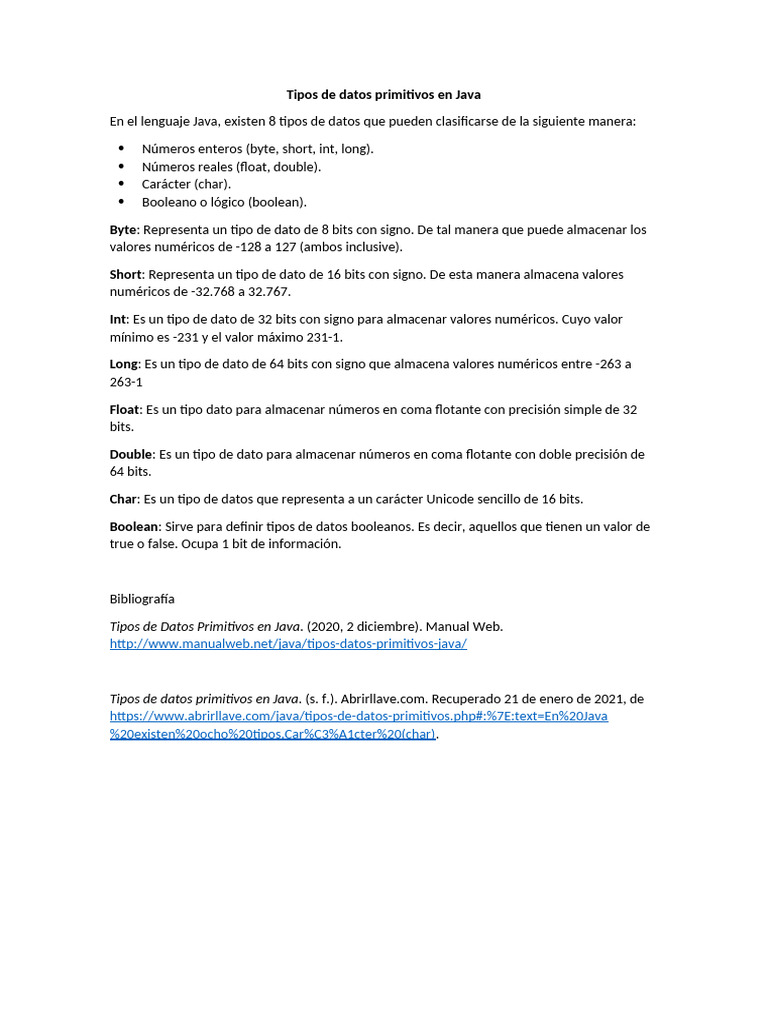 Tipos de Datos Primitivos en Java | PDF
