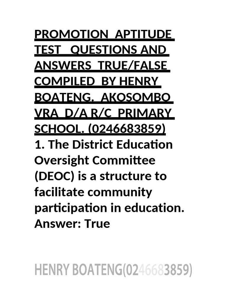 Promotion Aptitude Test Questions | PDF | Teachers | Educational Assessment