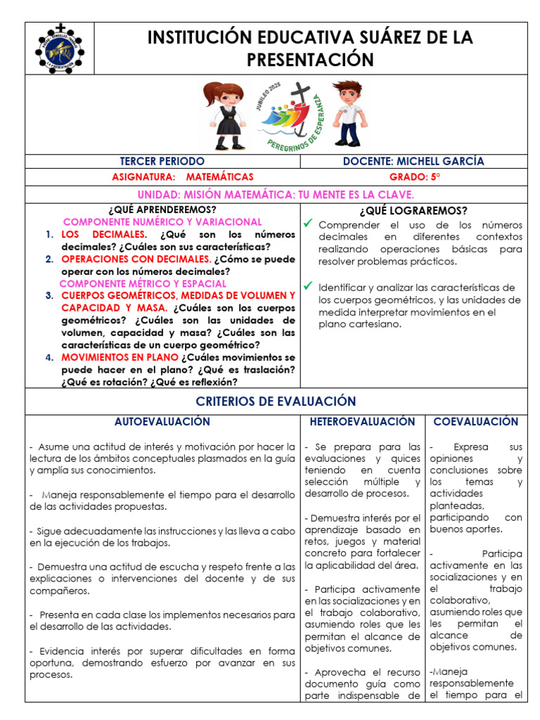 Documento Gu-A Matem-Ticas 5 - Tercer Periodo | PDF | División (Matemáticas) | Decimal