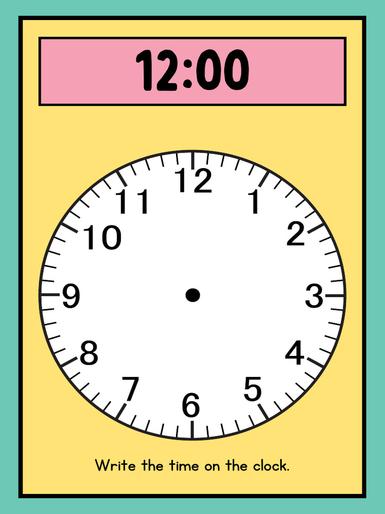 Write and Wipe Clock Worksheets in Colorful Clock Illustrative Style | PDF