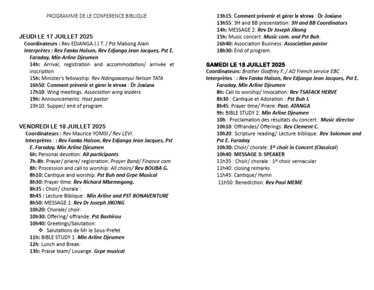 Programme de La Conference Biblique PDF | PDF | Christian Worship And ...