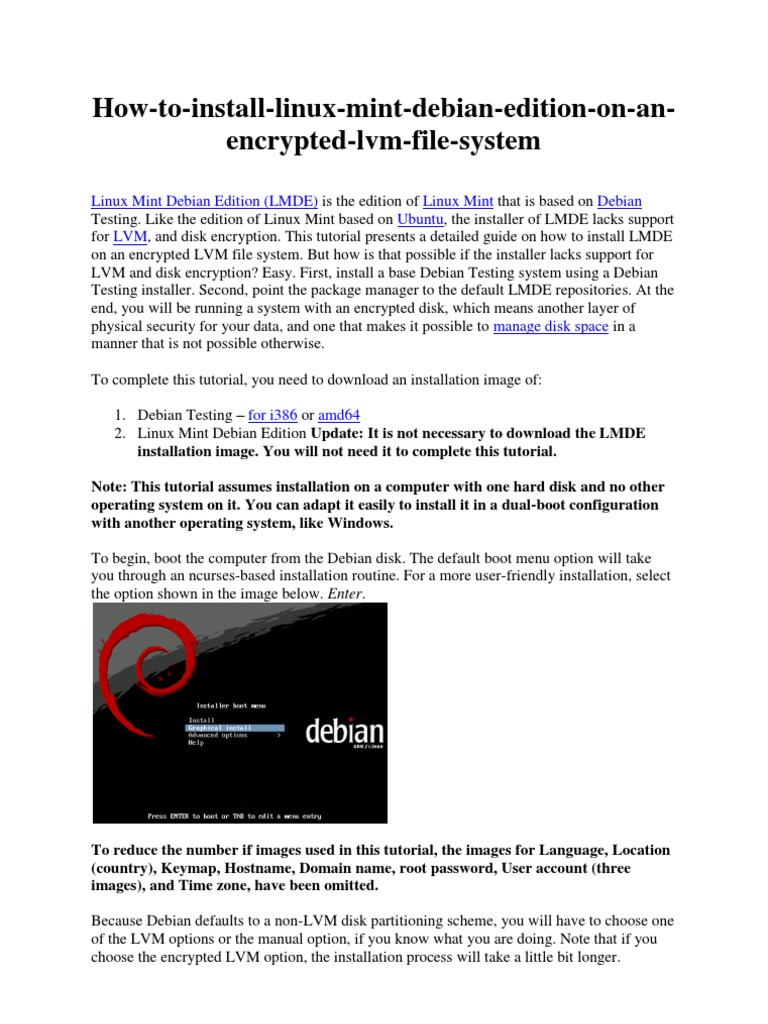 How To Install Linux Mint Debian Edition On An Encrypted LVM File System | PDF | Operating ...