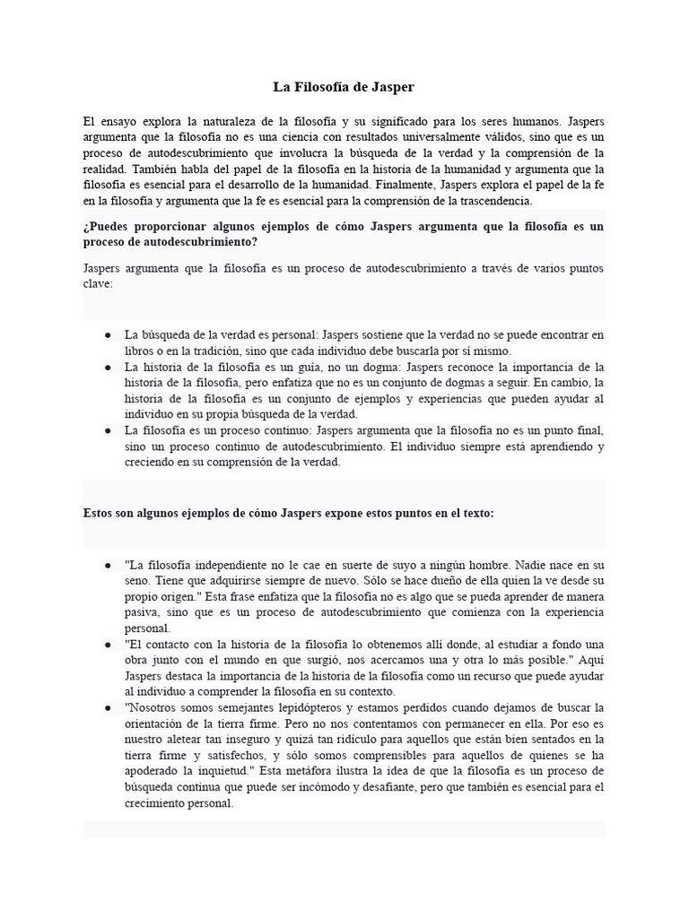 Resumen La Filosofia de Jasper | PDF | Verdad | Significado de la vida