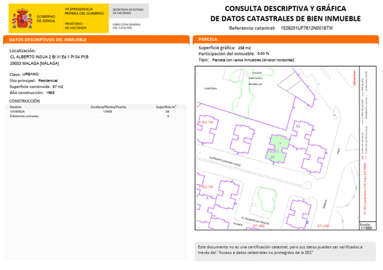 Datos Catastrales de Inmueble en Málaga | PDF | Tecnología geográfica ...