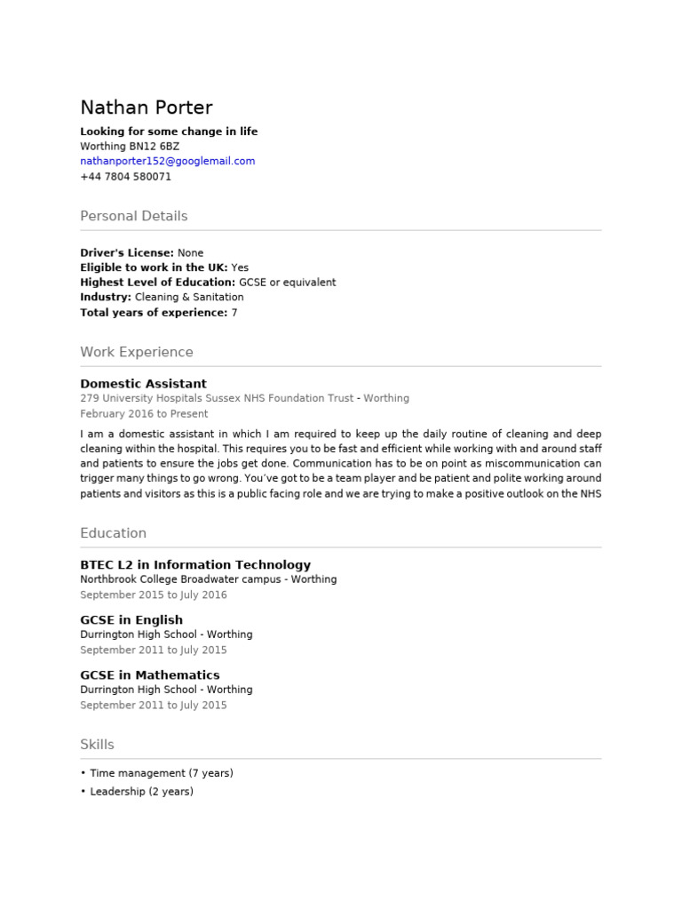 Nathan Porter CV | PDF
