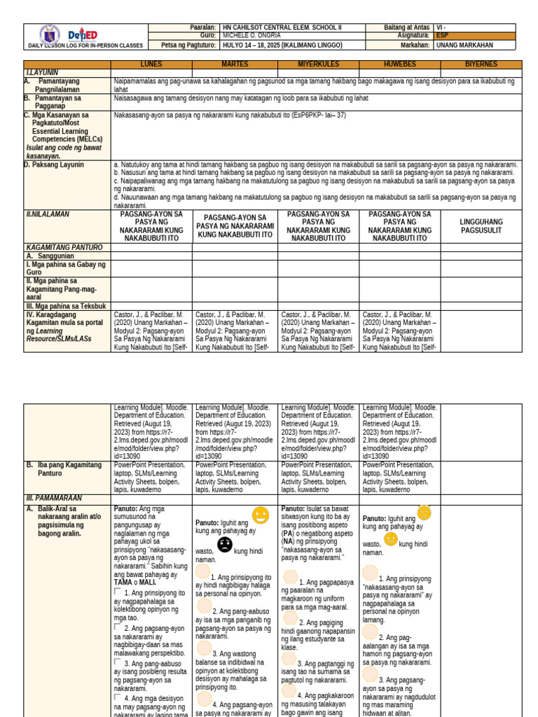 g6 q1w5 DLL Esp (Melcs) | PDF