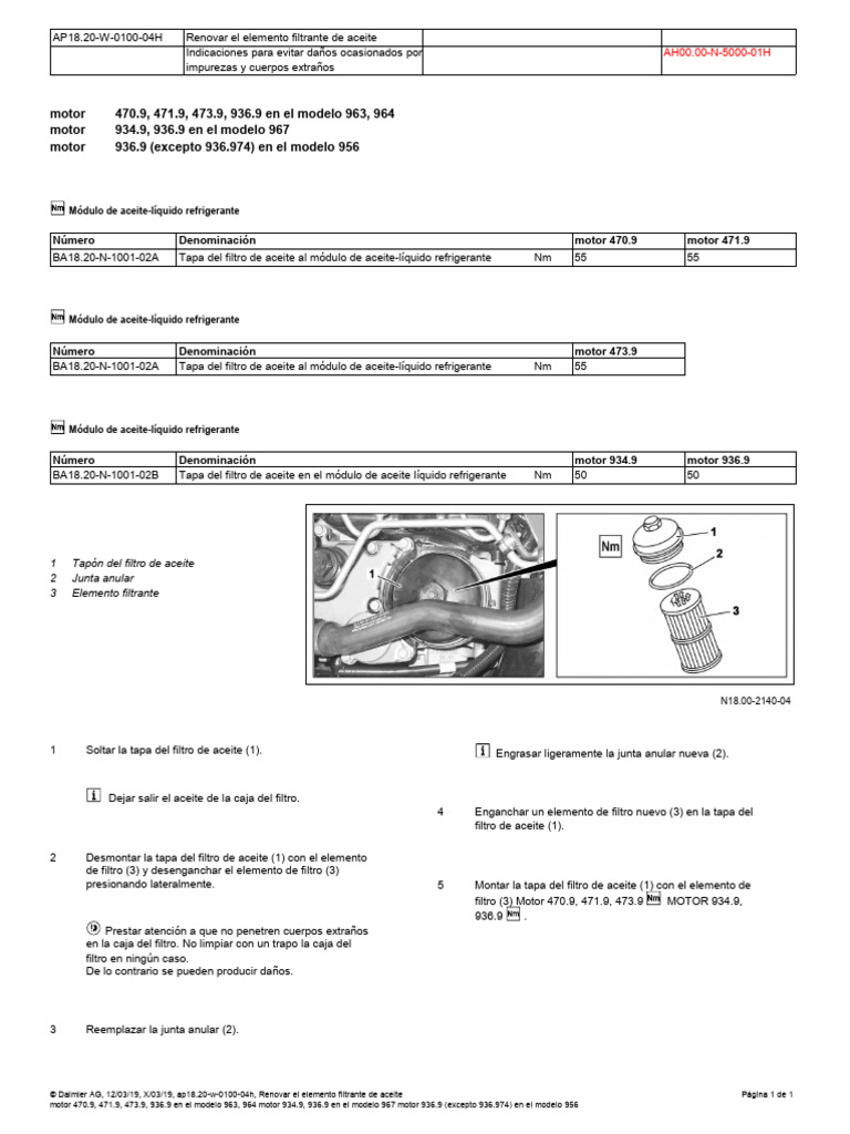 Cambio de Filtro de Aceite MB 967 | PDF | Filtración