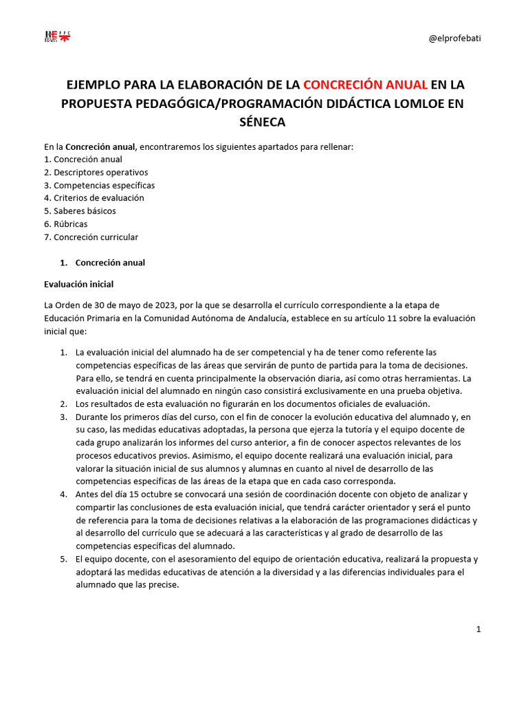 EP - Concreción Anual de La Programación Didáctica LOMLOE en Séneca | PDF | Plan de estudios ...