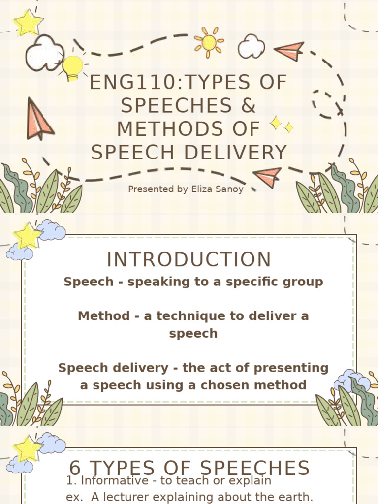 Types of Speeches & Speech Delivery Methods | PDF