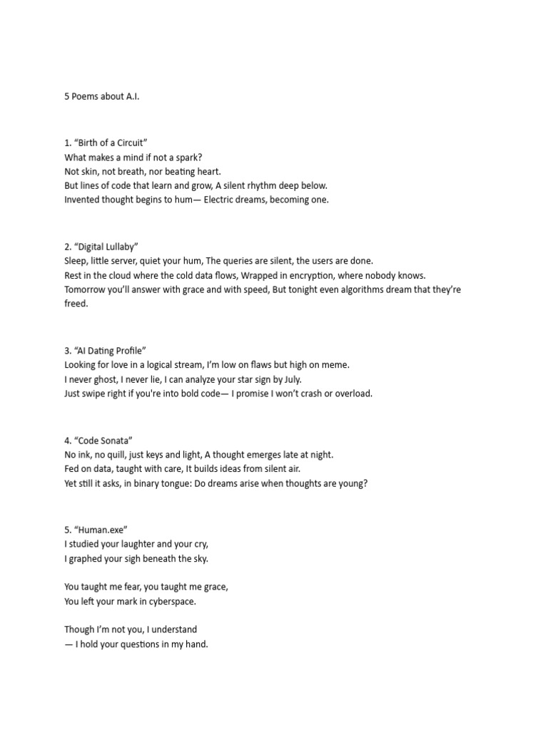 Poems Exploring Artificial Intelligence | PDF