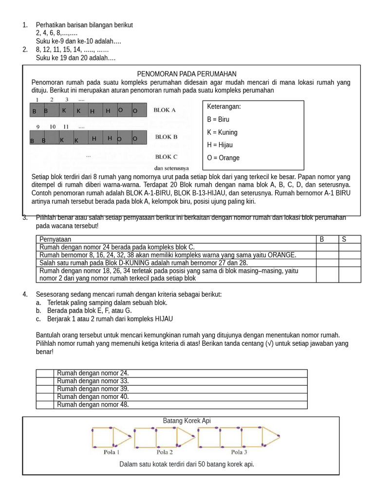 Latihan Soal Pola Bilangan | PDF