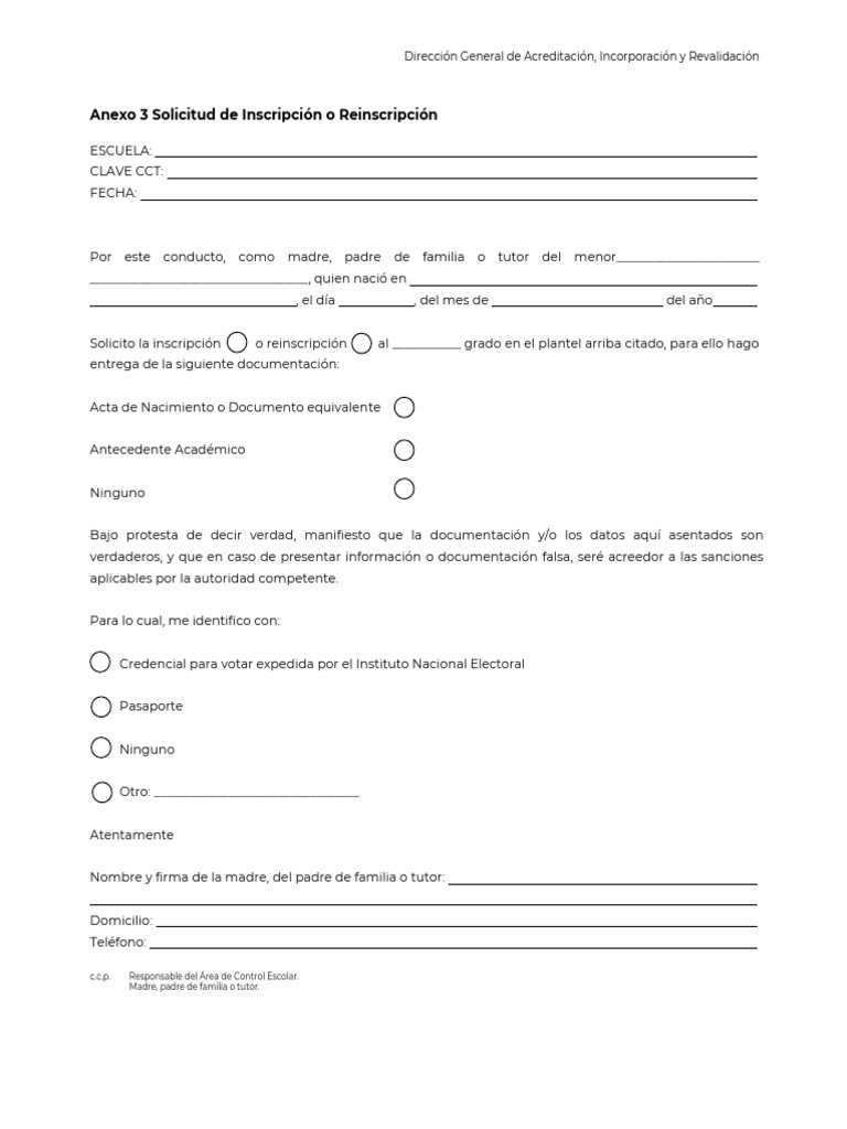 Anexo 3 Solicitud de Inscripcion y Reinscripcion (1) - 1 | PDF