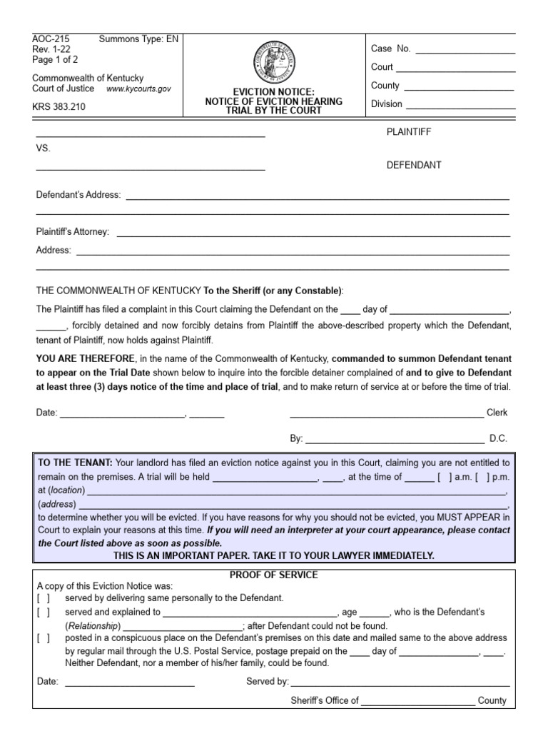 Ky Aoc 215 | PDF | Eviction | Property
