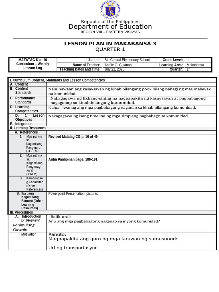 Makabansa Lesson Plan q1 w6 d2 | PDF