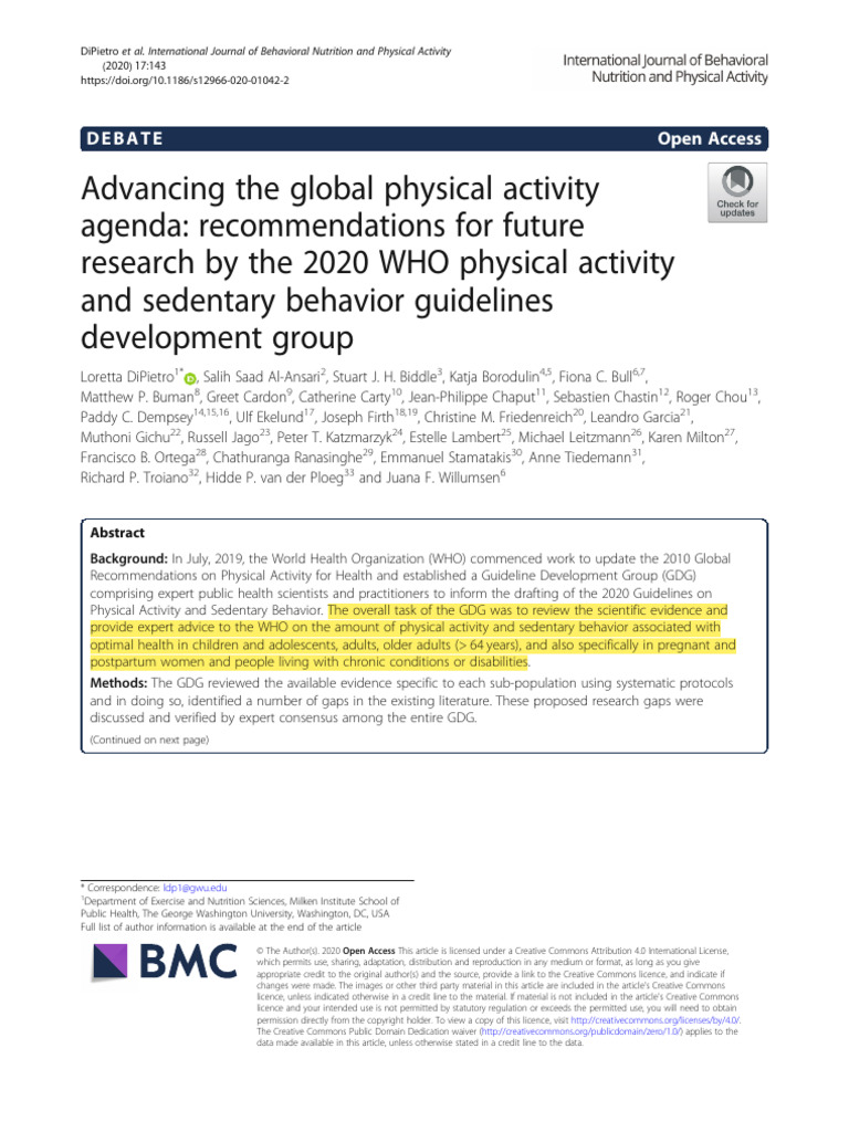 Advancing The Global Physical Activity Agenda - Recommendations For ...