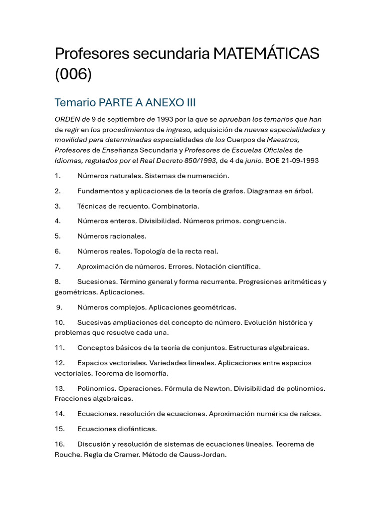 Temario de Matemáticas para Secundaria | PDF | Geometría | Números