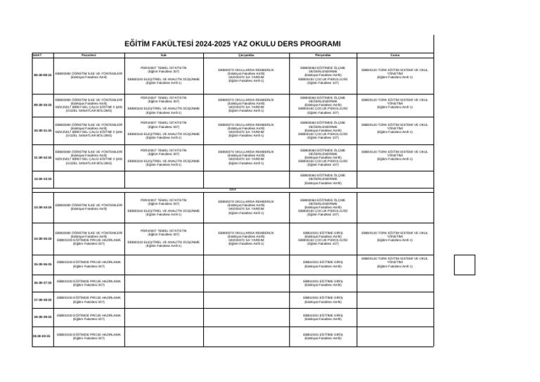 2025 Yaz Okulu Ders Programı | PDF