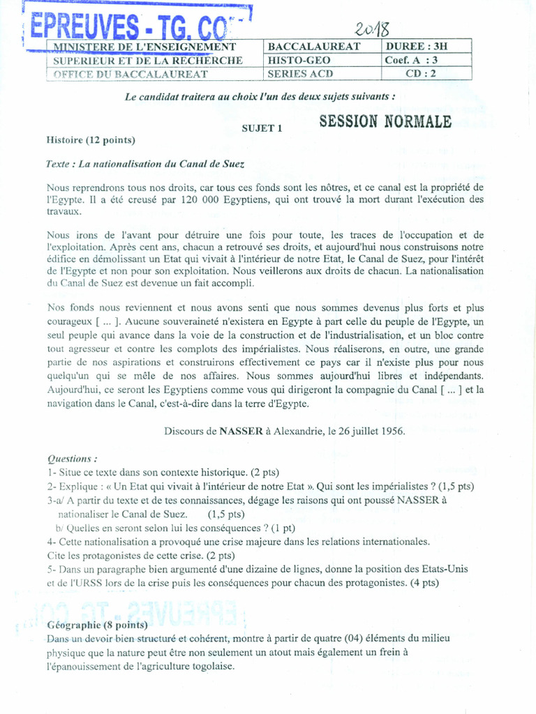 Bac Acd H-G 2018 | PDF