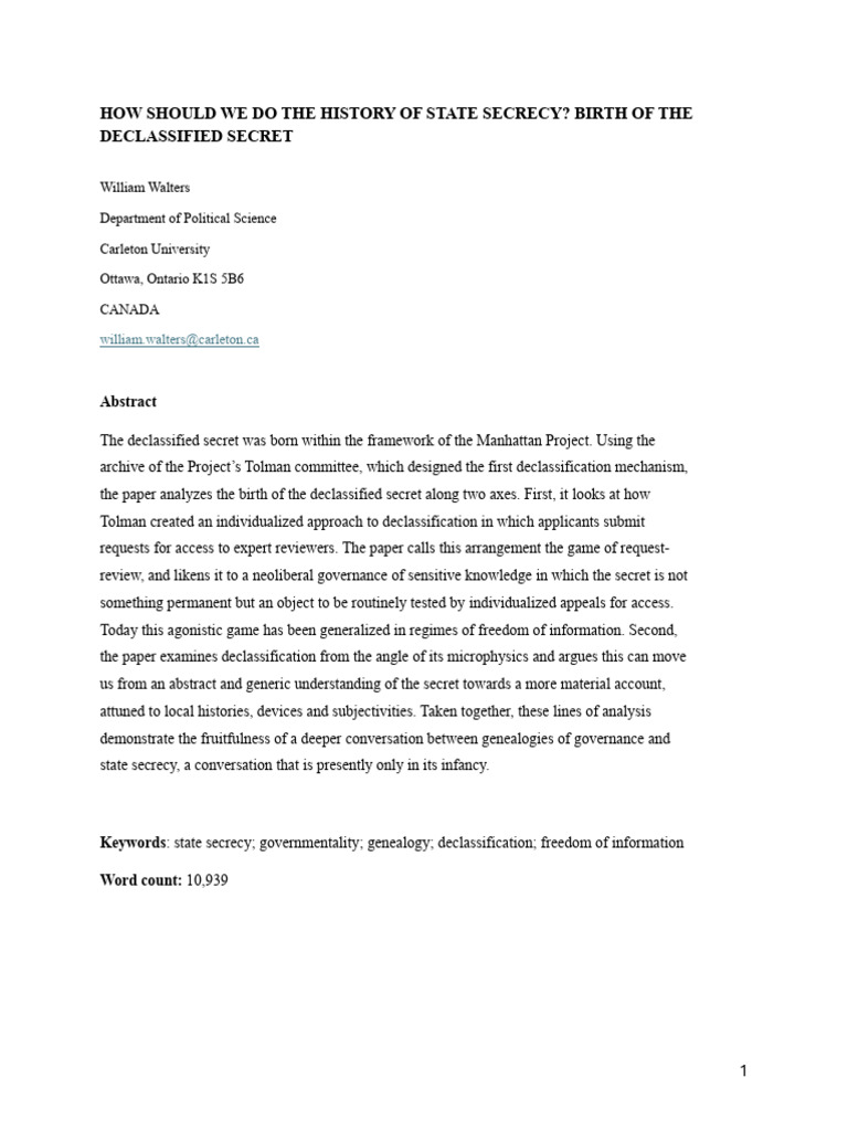How Should We Do The History of State Secrecy - Rio | PDF | Manhattan ...