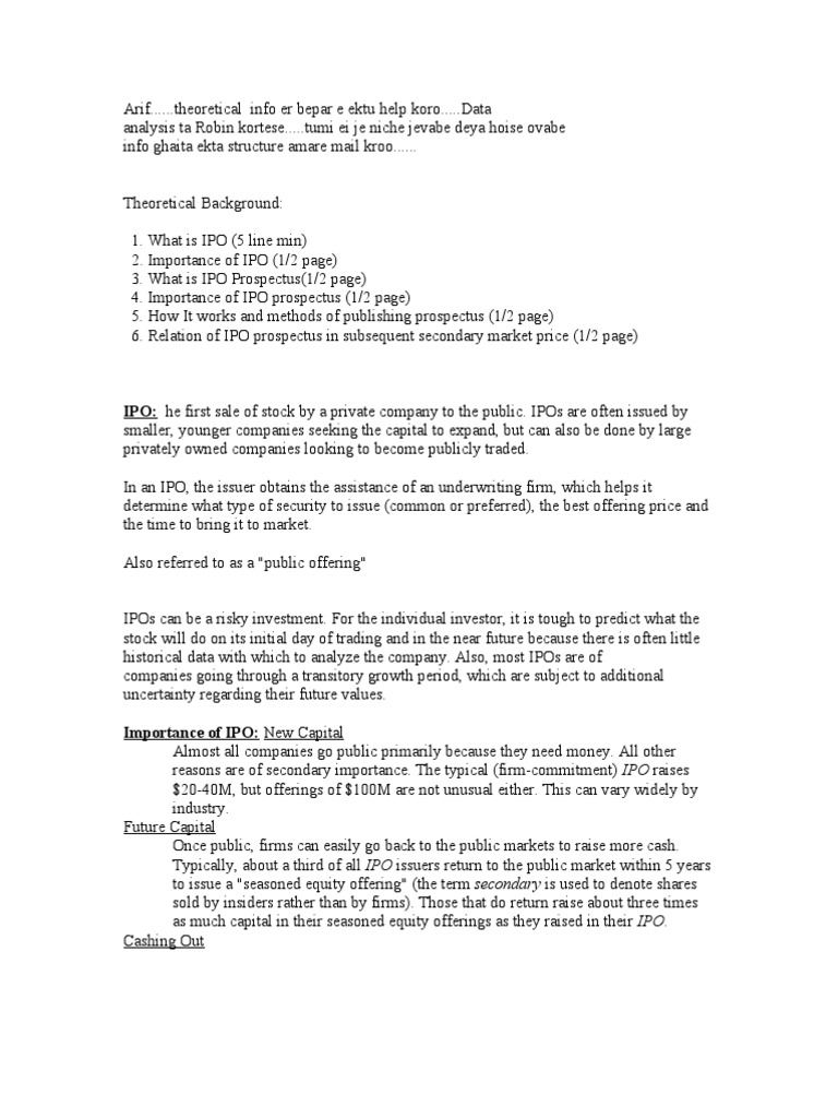 An Analysis of Key Elements of Initial Public Offerings (IPOs) and the ...