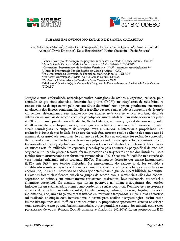 Scrapie em Ovinos: Estudo em SC | PDF | Medicina Veterinária ...