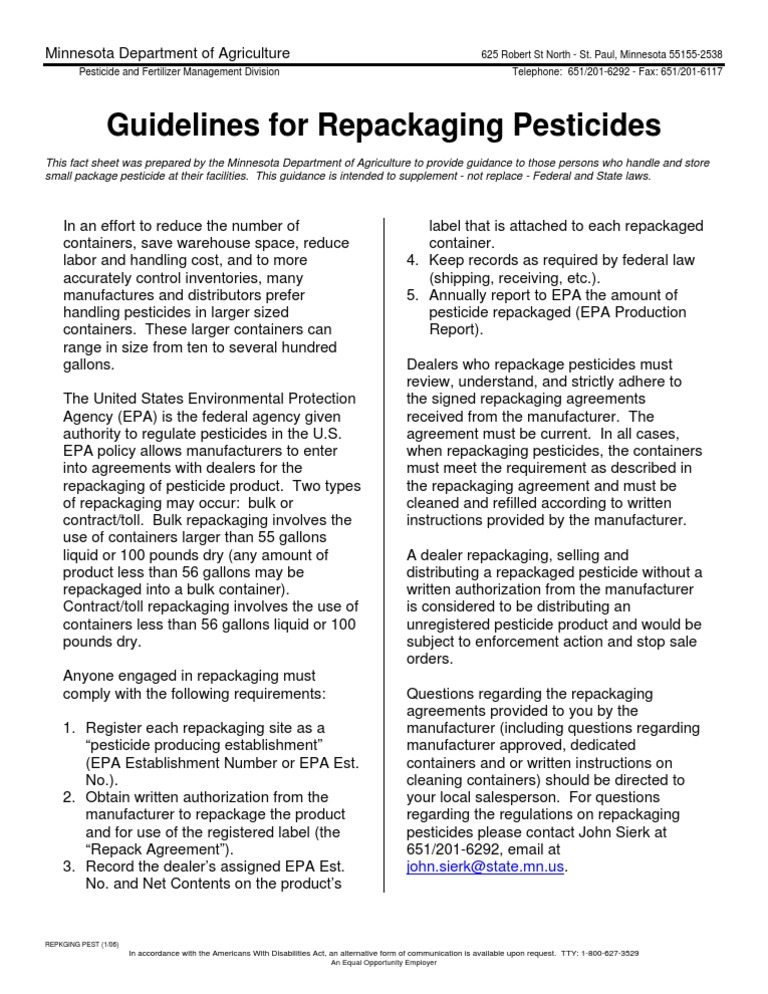 Guidelines For Repackaging Pesticides | PDF | Pesticide | United States ...