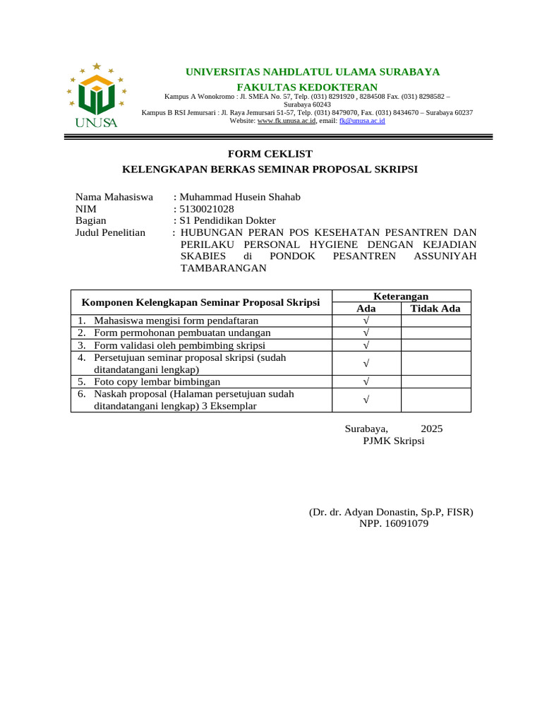 Form Ceklist Proposal | PDF