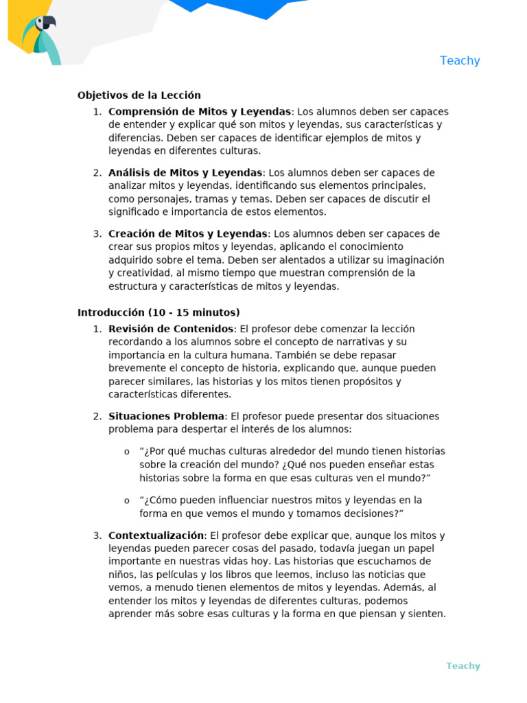 Mitos y Leyendas: Lección Interactiva | PDF | Maestros | Conocimiento