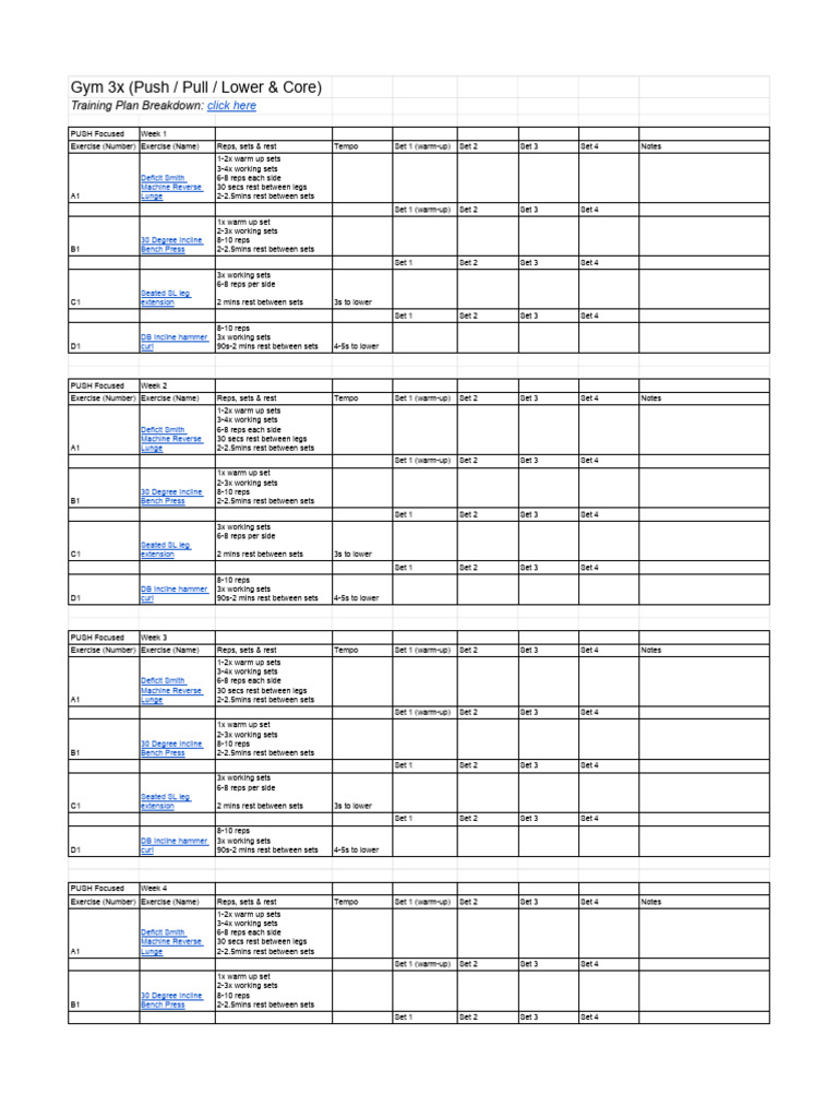 8-Week Push/Pull/Lower Gym Plan | PDF | Strength Training | Physical ...