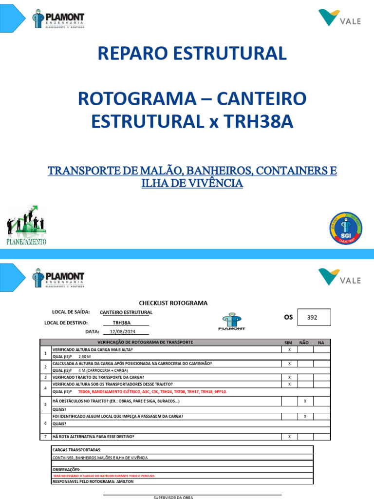 Rotograma - Rota - Canteiro Estrutural X Trh38a | PDF