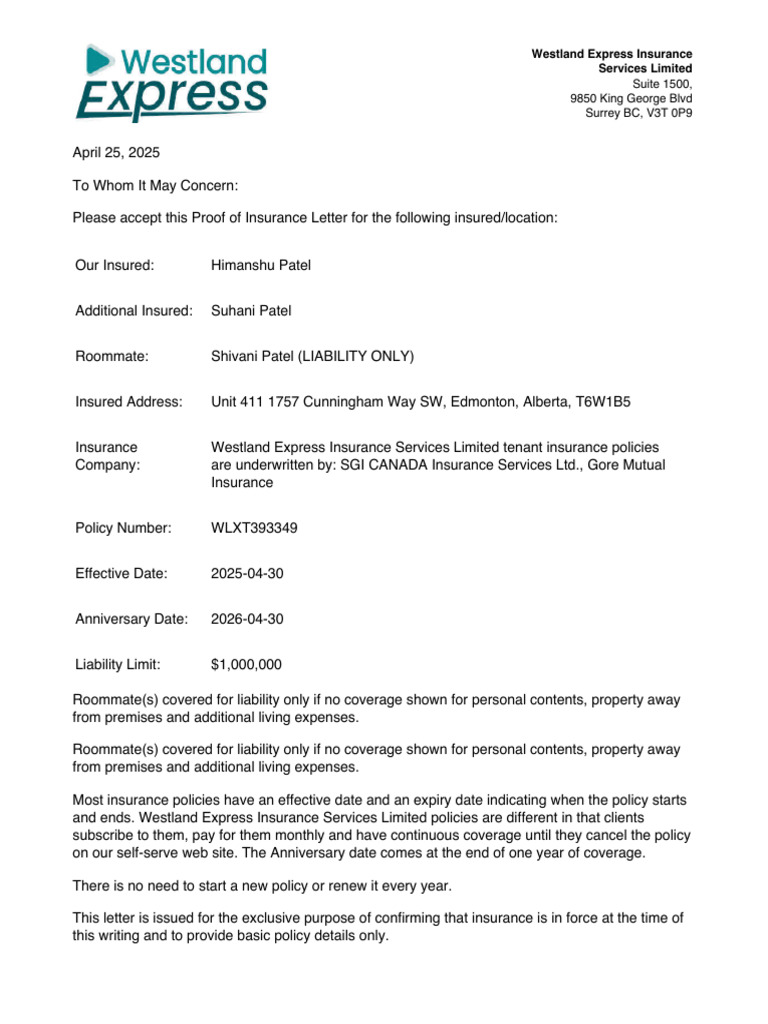 2025-04-25 150102 WLXT393349 Proof of Insurance | PDF